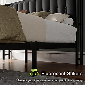 Einhomn Queen Bed Frame with Charging Station, Platform Bed with Faux Leather Upholstered Storage Headboard & Footboard, 12" Underbed Space, Noise-Free, Easy Assembly, No Box Spring Needed, Black