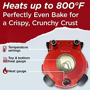 CULINARY CHEF Electric Pizza Oven with Ceramic Stone, Viewing Window, Adjustable Heat Control, Timer and 1200W Baking Power, DIY Homemade Pizzeria, Large 12” Pie Capacity (Red)