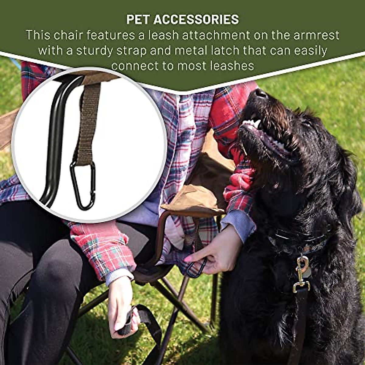 TIMBER RIDGE Collapsible Armrests Cup Holder & Carry Mat & Pet Leash Heavy Duty Foldable Chair for Outdoor Lounge Lawn Beach, Support 300 lbs, Earth Brown