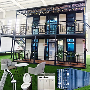 Duplex Villa Customizable Expandable Prefab House with 1 Container, Tiny Homes to Live in for Adults unfoldable Houses kit casas prefabricadas para Vivir Small Foldable kit Mobile Modular Guest House