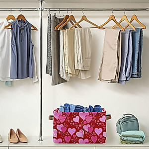 Valentines Day Pink Heart Square Storage Basket Storage Bins Canvas Storage Organizer Closet Shelf Organizer for Home Office, 1 Pc
