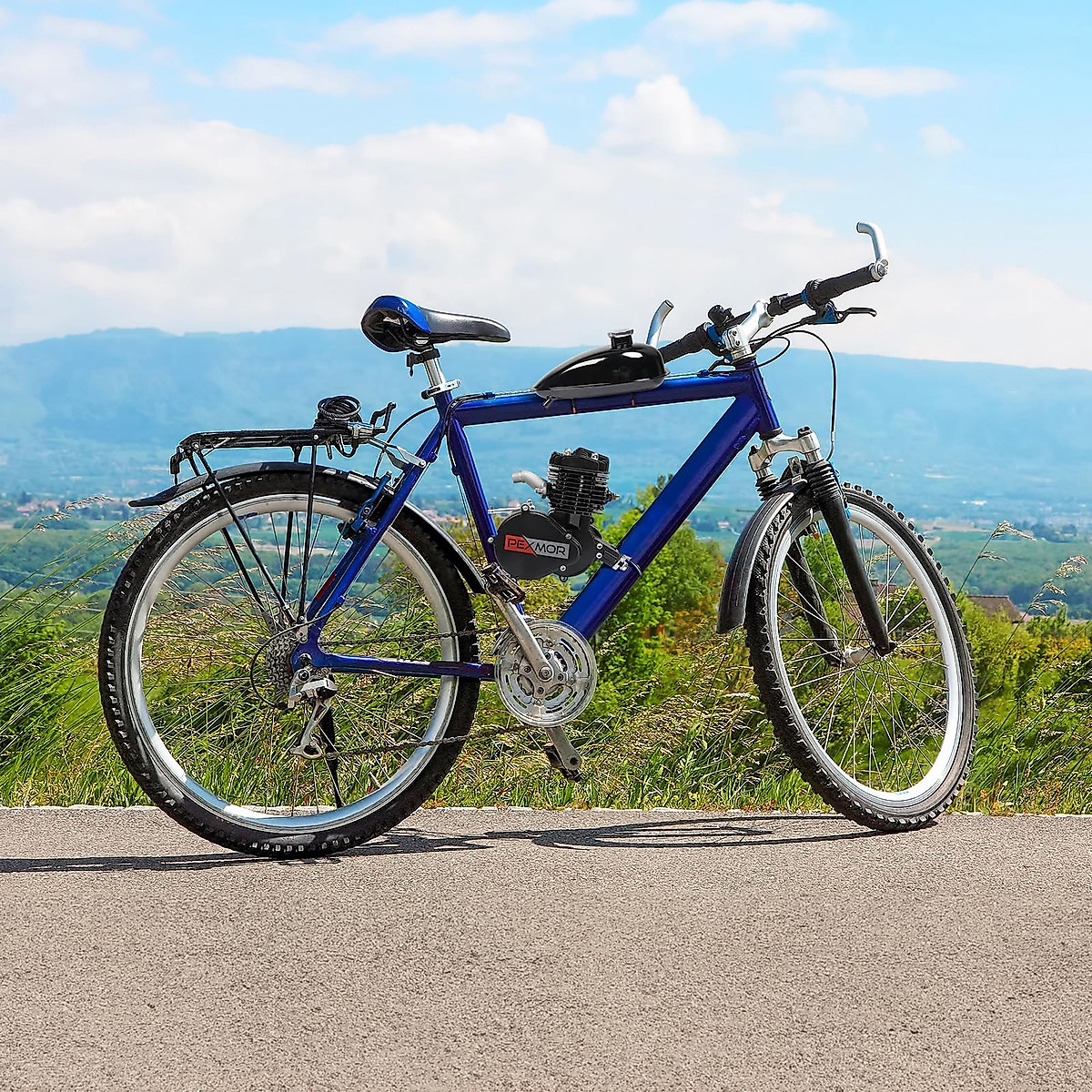 PEXMOR 50cc Bicycle Engine Kit, 2 Stroke Bike Motor Kit Gas Motorized Bike Conversion Kit, Gasoline Petrol Bicycle Motor Refit Full Set for 26-28" Bikes with V-Frame,Super Fuel-efficient