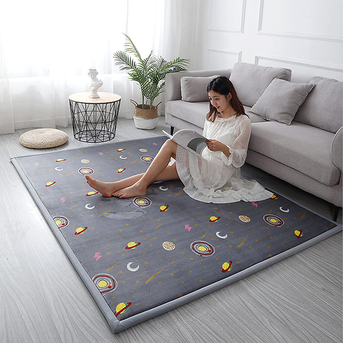 Loartee Coral Velvet Area Rug - 1&quot; Thick Memory Foam Baby Play Mat, Washable Toddler Carpet, Home Decor for Living Room, Nursery, Kids Bedroom, Astral Gray, 4&#039;3&quot;x6&#039;3&quot;