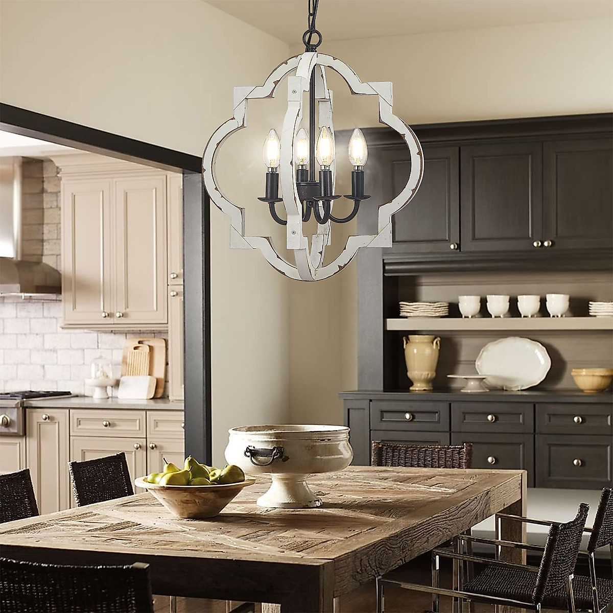 Fabulis Chandeliers with 4 Lights Dining Room Ceiling Light Fixture Over Table Black and White Ceiling Pendant Lights Kitchen Island for entryway Bedroom Farmhouse Living Room Hallway