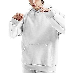 Hatant Men Hoodie No String Pullover Fleece Hoodies for Men Casual Hoodies with Kangaroo Pocket Winter Plush Cotton Blend Sports Hooded For Men Fleece Oversize Tops HH-S B-gray