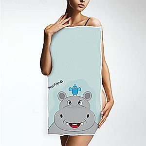 Bolaz Hand Towels Bath Towels for Bathroom Washcloths Face Cloths Cotton Cute Cartoon Head of Hippo with Small Bird Decorative Absorbent Soft 30x15in