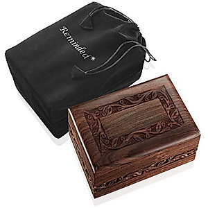 Reminded Rosewood Hand-Carved Urn Box Cremation Memorial with Velvet Bag - Small