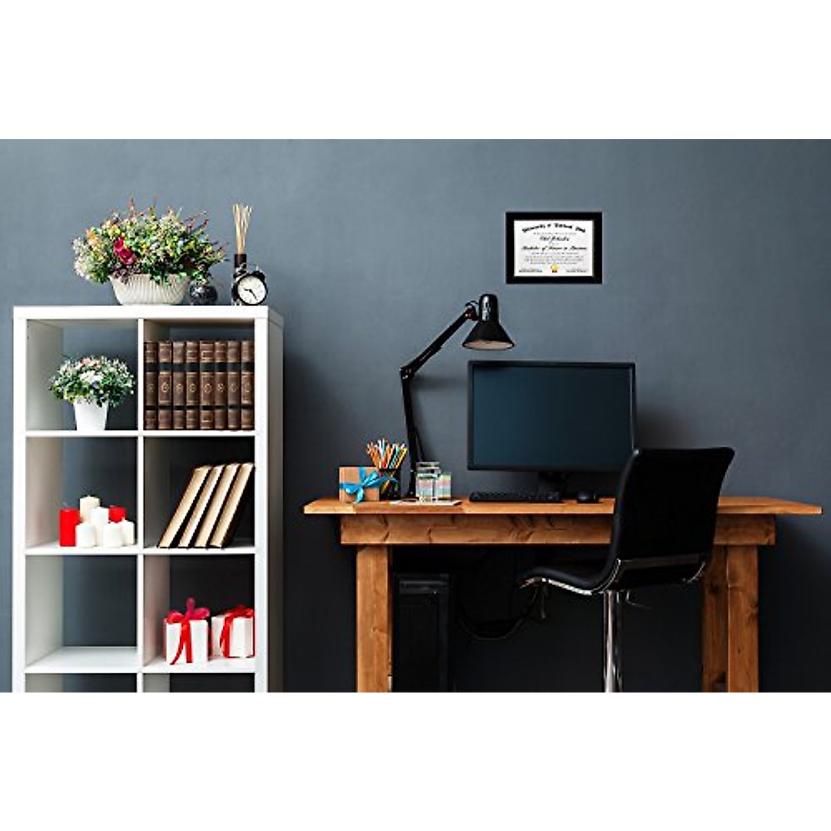 8.5x11 Black Gallery Certificate and Document Frame - Wide Molding - Includes Both Attached Hanging Hardware and Desktop Easel - Award, Certificates, Documents, a Diploma, or a Photo 8.5 x 11