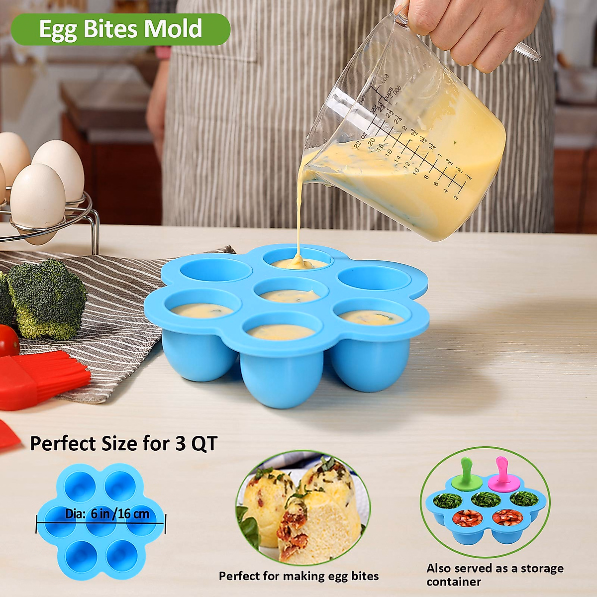 3 Quart Pressure Cooker Accessories Compatible with Instant Pot 3 Qt Only - Steamer Basket, Glass Lid, Silicone Sealing Rings, Egg Bites Mold, Egg Steamer Rack and More