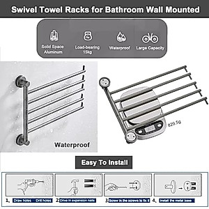 Towel Racks,Towel Racks 5-Arms Towel Holder, Bath Towel Bar Swivel Wall Mounted Dryirack, Rustproof Hanger Space Savistorage Organizer for Bathroom Kitchen
