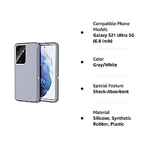 MXX Case Compatible with Galaxy S21 Ultra, 3-Layer Super Full Heavy Duty Body Bumper Cover/Shock Protection/Dust Proof, Designed for Samsung Galaxy S21 Ultra 5g (6.8 Inch) 2021 - (Gray/White)