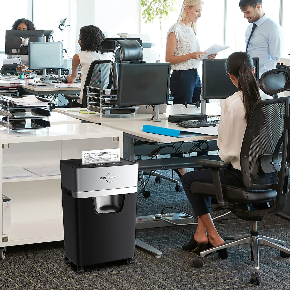 BONSEN 16-Sheet Heavy Duty Paper Shredder for Office, 30-Minute Running Time Cross-Cut CD Shredder with 55dB Low-Noise, 5.3-Gallon Pull Out Bin, Anti-Jam & Quiet Shredder for Home Office (S3102)