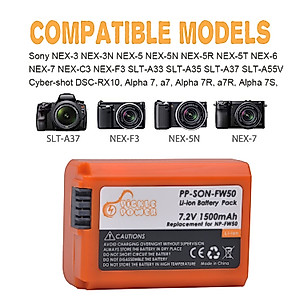 Pickle Power NP-FW50 Battery and LED Display Charger for Sony A6500 A6400 A6300 A6000 A5000, A7 A7II A7RII A7SII A7S A7S2 A7R A7R2, RX10,NEX-3/5/7 Series Cameras