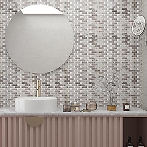 Adedeo Laminated Glass Mosaic Tile Light Brown and Beige 12 x 12 Inch for Kitchen Backsplash Bathroom Wall (5-Pack, 5 sq.ft.)