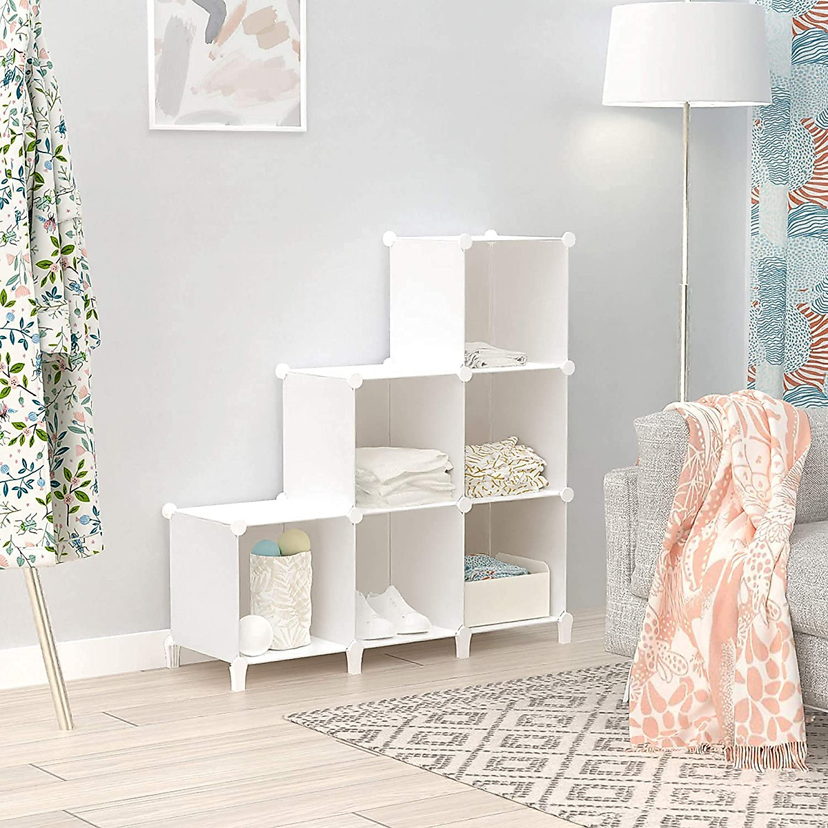 SIMPDIY Storage Modular Cubes 6 Cubes White (93x93x30cm) Plastic Portable Organizer Bookshelf Shelf Rack