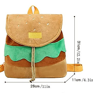 Hamburger Design Backpack Purse! Cute Front Flap Drawstring Bag! Cartoon Fluffy Lightweight School Bookbag! (Large)