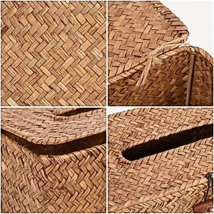 Tissue Box Cover Rectangular,Decorative Tissue Box Holder, Tissue Holder Made of Natural Seagrass for Bathroom Office Car Automotive Decoration-9.8 x 5.5 x 3.9 Inches
