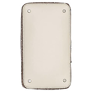 Calvin Klein Ashley Top Zip Dome Mini Satchel Crossbody, Almond/Taupe Multi Printed Textured Emboss Logo