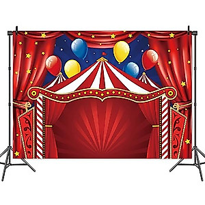 Carnival Theme Red Circus Tent Backdrop Big Top Circus Carnival Themed Birthday Party Photo Background Newborn Baby Shower Photography Photo Booths Banner Decorations Supplies 7x5ft