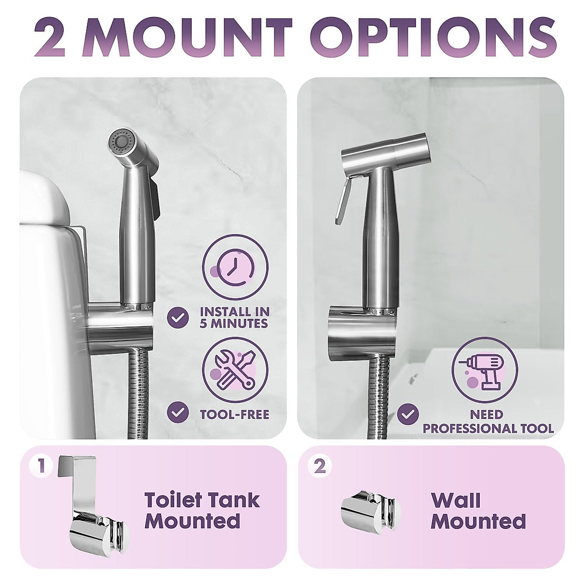 Handheld Toilet Bidet Sprayer, Stainless Steel Adjustable Water Pressure Jet Sprayer for Existing Toilets, Bathroom Bidet Attachment Sprayer Set for Feminine Hygiene Muslim Shower