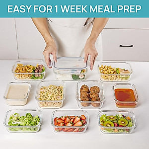 Vtopmart 10Pack (35oz+22oz) Glass Food Storage Containers with Lids, Meal Prep Containers, Airtight Lunch Bento Boxes with Snap Locking Lids, for Microwave, Oven, Freezer and Dishwasher