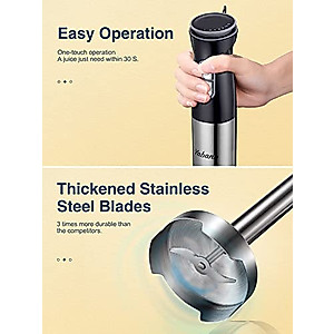 Hand Blender, Handheld Blender Electric, 5-in-1 Multifunctional Immersion Blender, 12 Speed and Turbo Mode, Stainless Steel Blade with Whisk, Chopper/Grinder Bowl and Beaker/Measuring Cup, by Yabano (4 in 1)