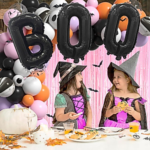 Pink Halloween Balloon Arch Kit for Halloween Baby Shower Birthday Decorations - Multi Colors & Different Sizes Halloween Balloons Garland with 12Pcs 3D Bat Stickers Fringe Curtains and B00 Balloons