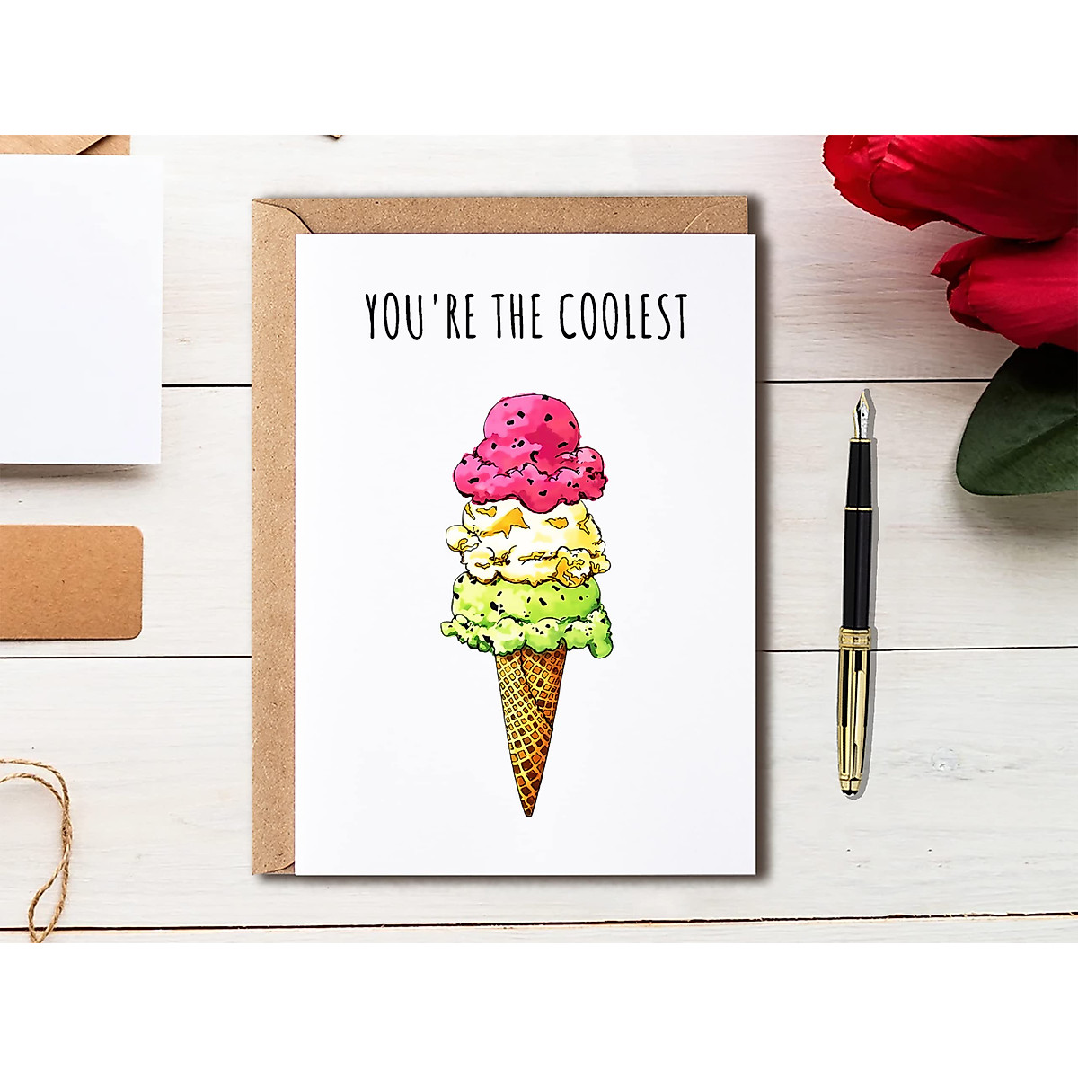 EdgarGifts You're The Coolest - Ice Cream Card - Love Card - Best Friend Card - Birthday Card - Cute Greeting Card - Cookie Card
