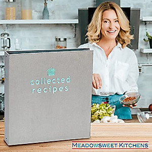 Meadowsweet Kitchens Recipe Binder with Dividers and Labels - Recipe Book Binder, for Recipe Cards, Full Size Recipes/Clippings, Recipe Organizer Book, Make Your Own Cookbook - Turquoise & Gray
