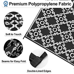 OutdoorLines Outdoor Reversible Rugs for Patio 4x6 ft - Outside Plastic Carpet, Stain & UV Resistant Portable RV Mat, Straw Rug for Camping, Backyard, Deck, Picnic, Porch Moroccan Flower Black & White