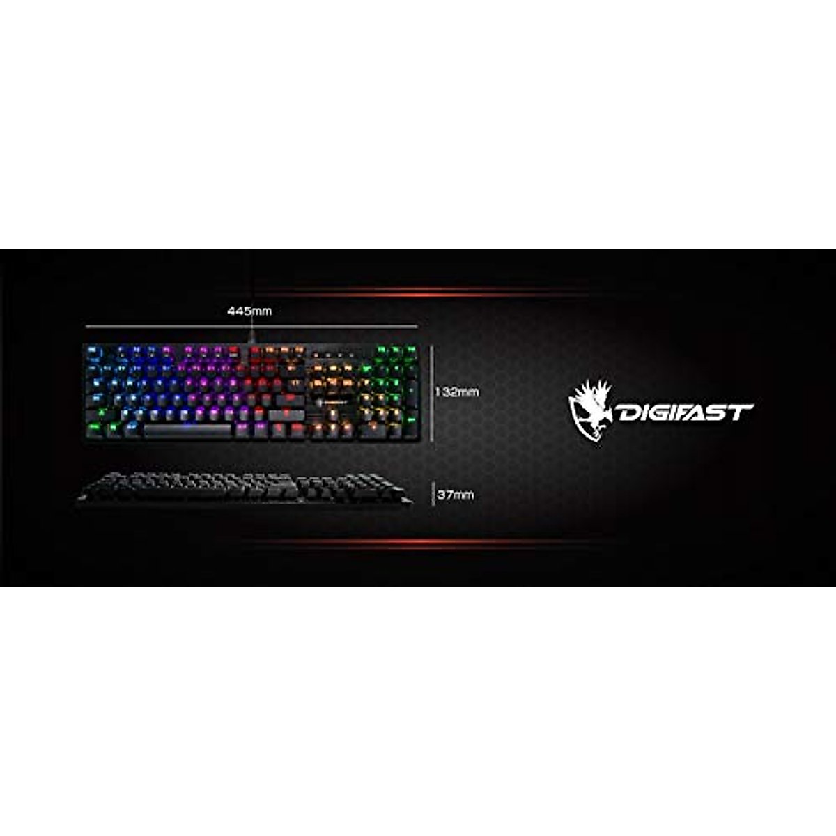 Digifast LK32 Mechanical Gaming Keyboard | RGB Backlit Gaming Keyboard - Optical Linear Switches - 100 Million Durability | Customizable Color | Textured Surface | Water-Resistant Design (Black)