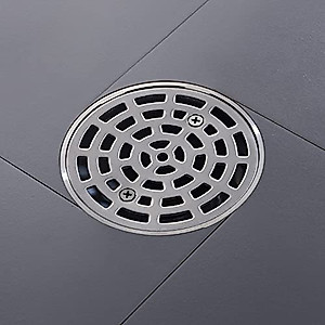 DEOKXZ 4 1/4" Shower Drain Round Brushed Nickel, Removable Grille Strainer Screws in Drain Cover, Base with Adjustable Drain Flange Kit PVC, SUS304 Stainless Steel