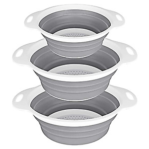 QiMH Collapsible Colander and Strainer Set of 3-2 PC 4 Quart(1 gal) and 1 PC 2 Quart(0.5 gal) - BPA Free & Dishwasher-safe Silicone Kitchen Foldable Strainer for Pasta, Veggies