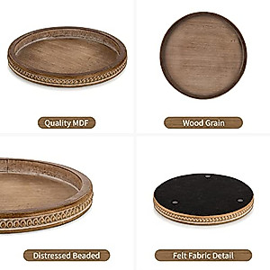 Hanobe Wood Decorative Tray Round: Brown Bead Tray for Coffee Table Rustic Wooden Trays Decor Farmhouse Kitchen Counter Circle Tray Vintage Centerpiece for Living Room Candle Holder Home Organizer