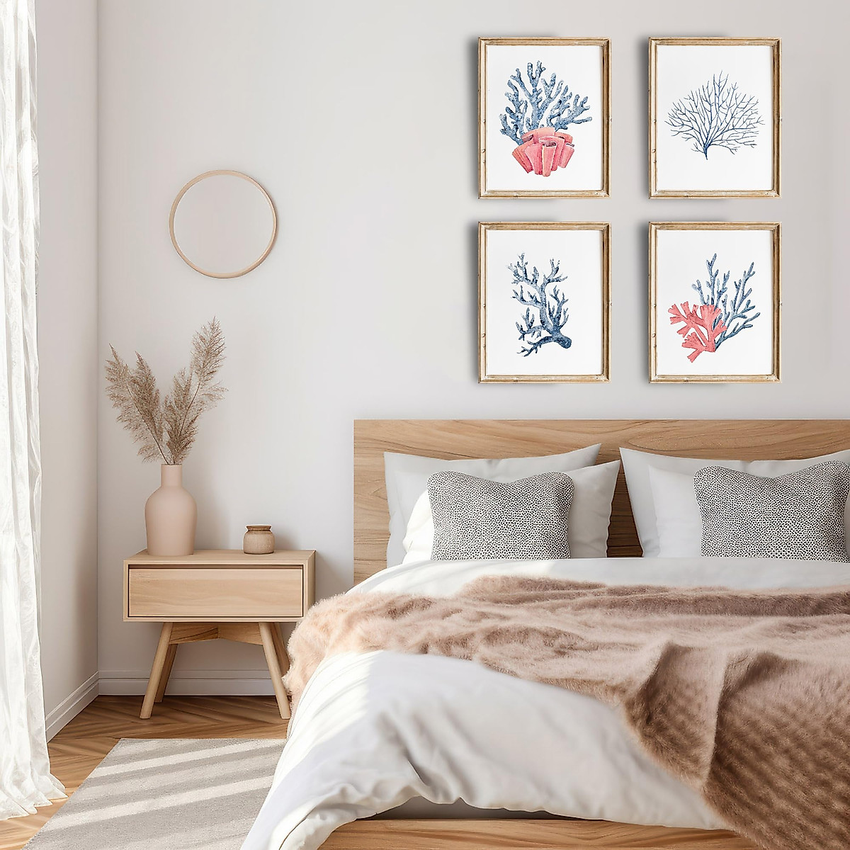 Beach Decor Art Prints (Set of 4) - Unframed - 8x10s | Serene and Inviting Coral-Themed Wall Art Prints | Perfect for Nautical and Ocean-Inspired Home Decor | Bathroom Wall Decor | Apartment Decor