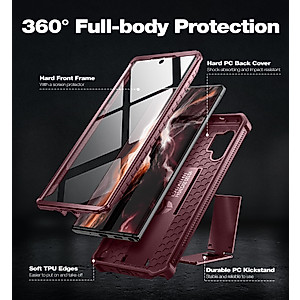 Dexnor for Samsung Galaxy Note 10+ Plus Case, [Built in Screen Protector and Kickstand] Heavy Duty Military Grade Protection Shockproof Protective Cover for Samsung Galaxy Note 10 Plus (Maroon Red)