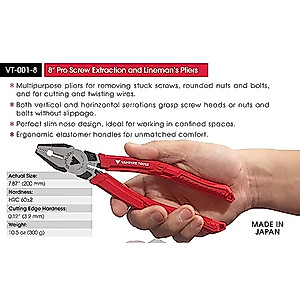 VAMPLIERS 8" PRO Linesman Screw Removal Pliers. Professional Grade Combination Pliers. Heavy Duty Screw Extracting Tool. Remove any Damaged/Specialty Screws & Fasteners. Made in Japan: VT-001-8