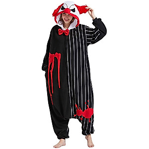 DarkCom Onesie Christmas Pajamas Adult Animal Halloween Costume Cosplay Clown One Piece Unisex Homewear Polar Fleece Sleepwear Small