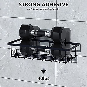 4-Pack Adhesive Shower Caddy, Bathroom Organizer with Soap Holder, Rustproof Stainless Steel Shower Organizer, Wall Mounted No Drilling Shower Rack with Hooks for Bathroom, Kitchen, Washroom- Black