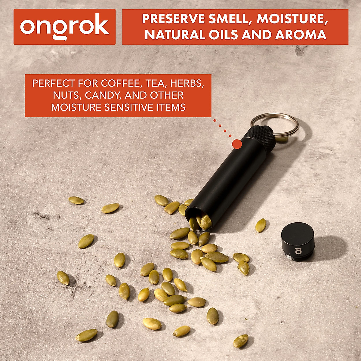 ONGROK Premium Storage Tube, Keychain, Pocket-Sized, Airtight, Aluminum Metal Holder and Case (Black)