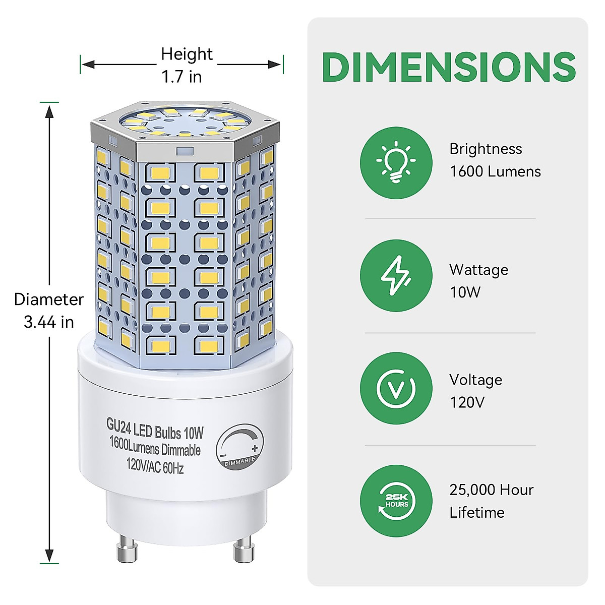 BMXKPO GU24 LED Light Bulb Dimmable 10W,5000K Daylight,1600 Lumens(100W Equivalent),Replace CFL Twist-in 2 Prong Light Bulb (4-Pack)
