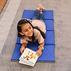 ECR4Kids Value 4-Fold Daycare Rest Mat,Blue/Grey (1" Thick), Pack of 5