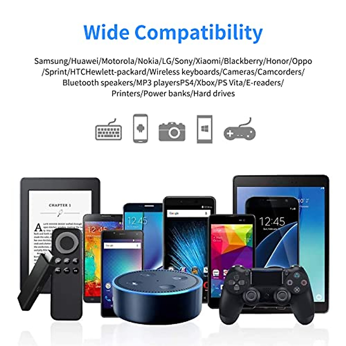 1FT Micro USB Cable Short, 5 Pack USB to Micro USB Cord Fast Charging, Durable USB 2.0 Micro b Charger Cable for Android Samsung Galaxy S7 / S6 Edge Note 5, Moto, LG, PS4, Kindle Fire, TV Fire Stick