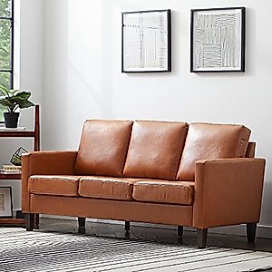 Edenbrook Archer Upholstered Couch – Couches for Living Room - Camel Faux Leather Couch - Living Room Furniture - Small Couch - Seats Three - Straight Arm Modern Couch, Sofa