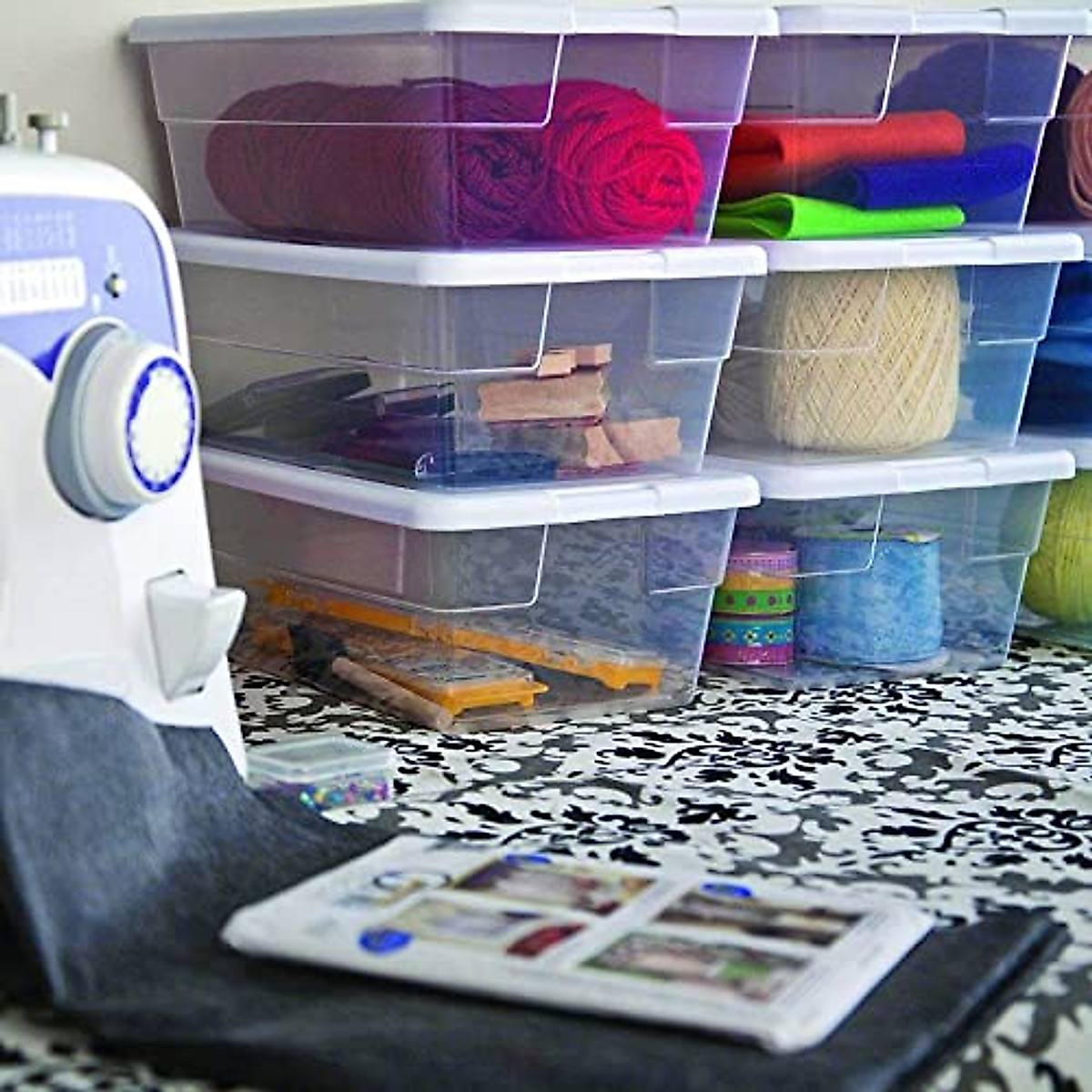 Sterilite 6 Quart Clear Plastic Stackable Storage Container Bin Box Tote with Snap-Close White Lid Organizing Solution for Home & Classroom, 72 Pack