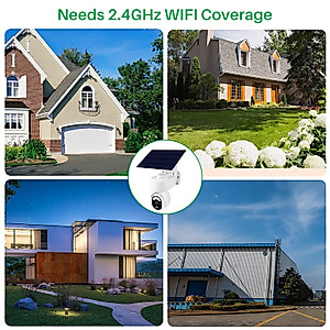 Vyze-Link Solar Security Camera Outdoor WiFi Wireless, Built-in Battery Powered, No Wire Needed, w/ 4 Spotlights, PIR Motion Detection, 2MP HD Video