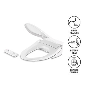KOHLER 27142-CR-0 PureWash E700 Elongated Heated Bidet Toilet Seat with Remote Control, Bidet Warm Water, Adjustable Bidet Sprayer for Existing Toilets, White