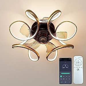 Tivleed Modern Ceiling Fan with Lights - 20.8 Inch Small Low Profile LED Fans Light Dimmable with Remote & APP Control - Gold Quiet Flush Mount Fan Lighting Indoor Reversible for Bedroom Kitchen