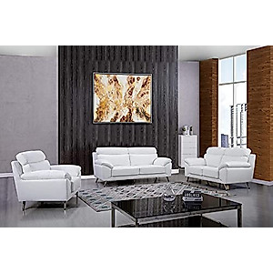 American Eagle Furniture EK528 Modern Top Grain Italian Leather Living Room Sofa, White