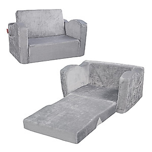 VEVOR Kids Couch, Toddler Chairs Comfy, 2-in-1 Toddler Couch Sofa Bed Fold Out, Convertible Sofa to Lounger, Kids Chair Seat Playroom Furniture for Kids Girls & Boys, Grey